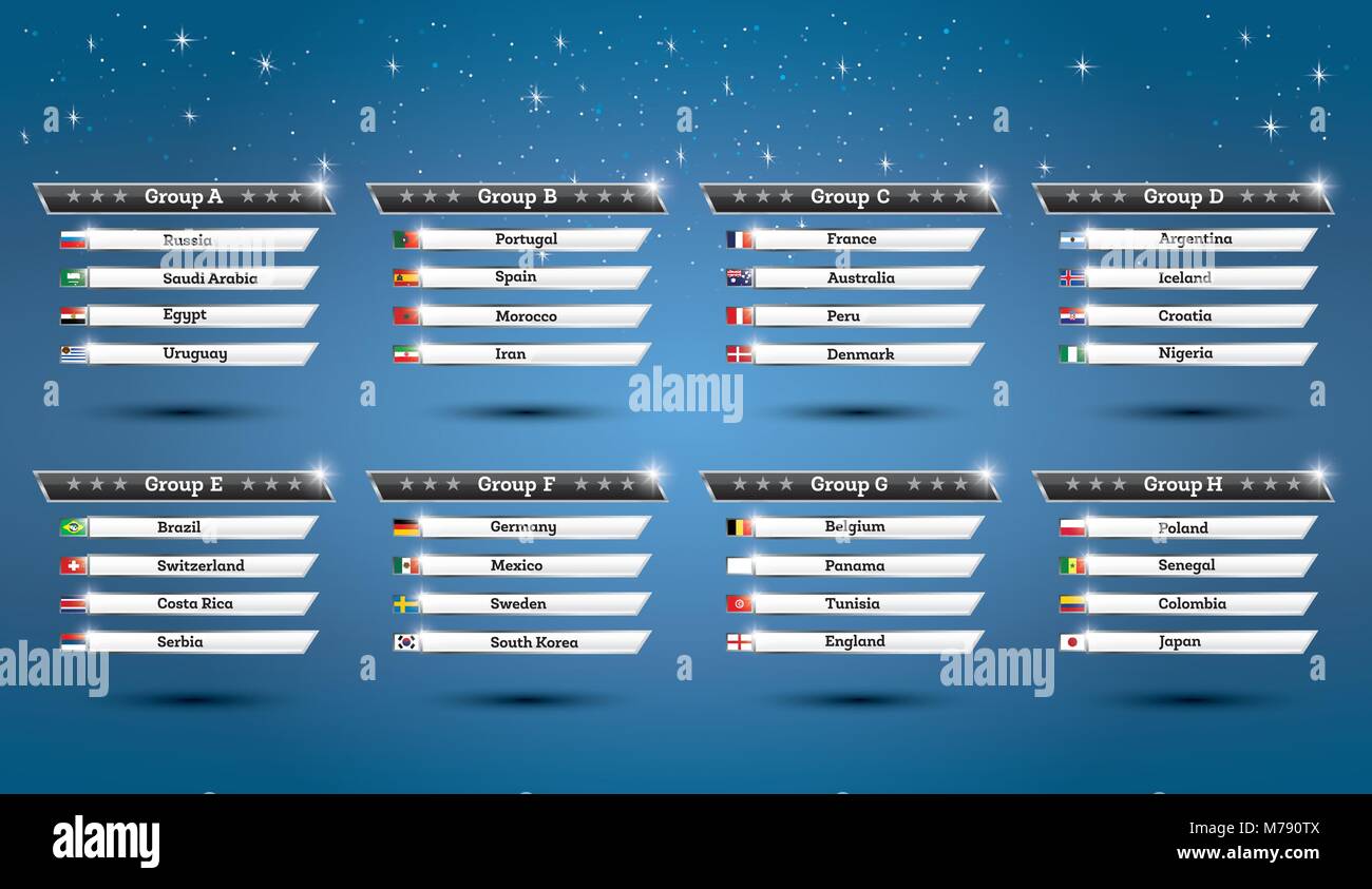 Football 2018 World Championship Groups with Country Flags. Vector ...