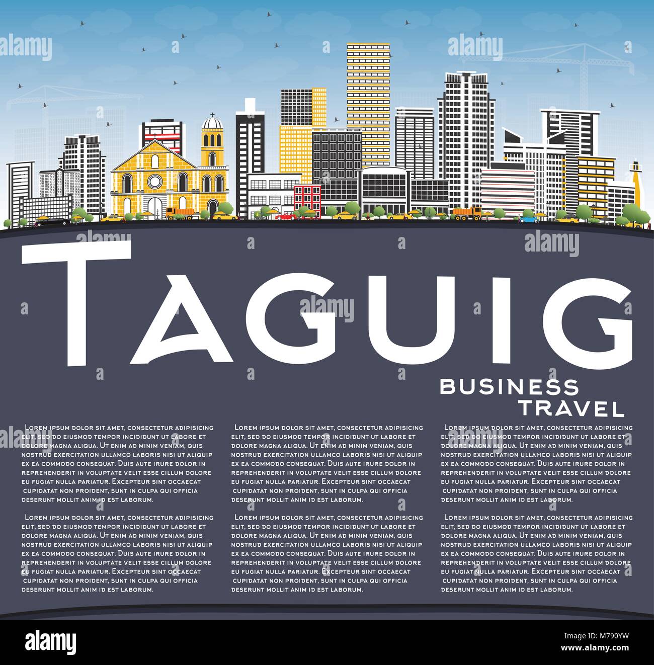 Taguig Philippines City Skyline with Color Buildings, Blue Sky and Copy ...