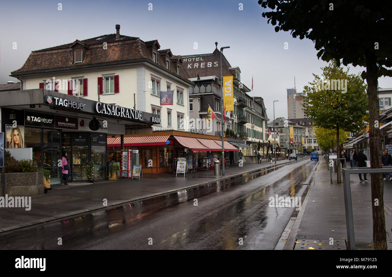 Interlaken, Switzerland - Oct 26, 2016: Main shopping road of ...