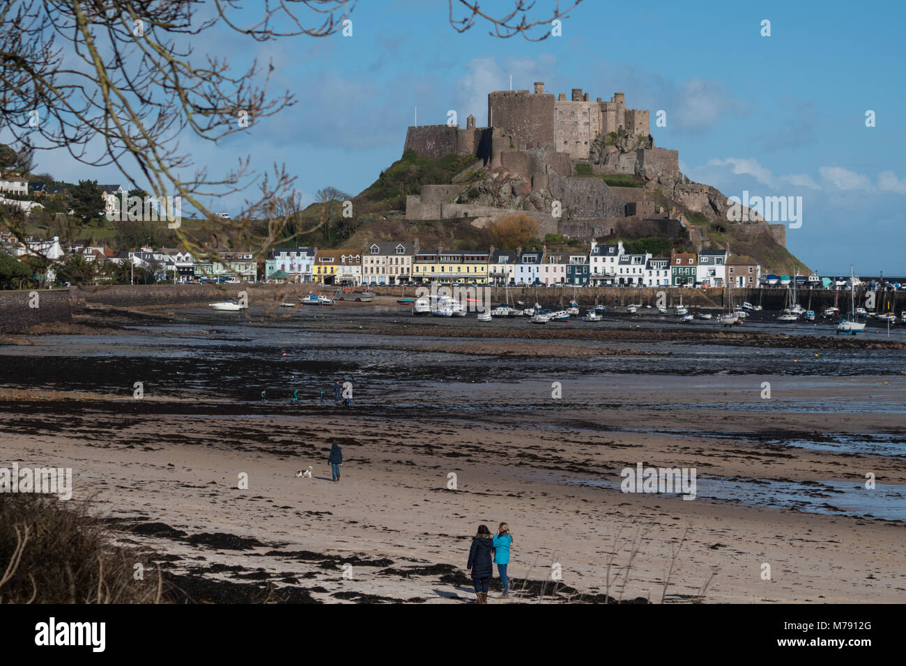 Scenic view of Mont Orgueil Castle,Jersey,Channel Islands Stock Photo ...