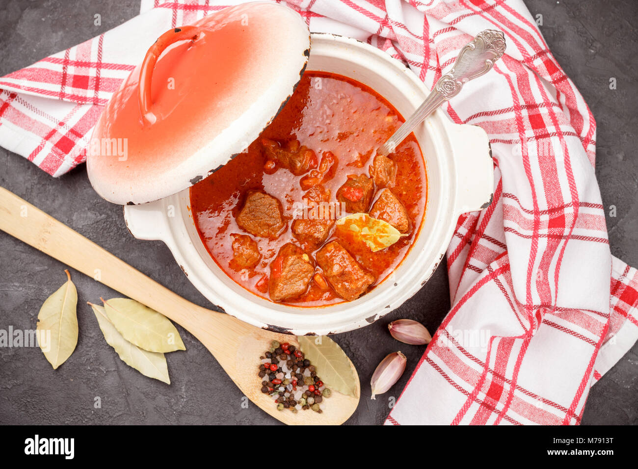 Goulash is a traditional Hungarian dish of stewed beef with vegetables ...