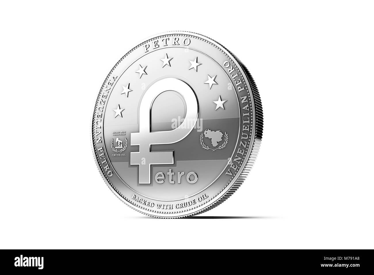 Silver Venezuelan Petro, the oil backed cryptocurrency coin, isolated ...