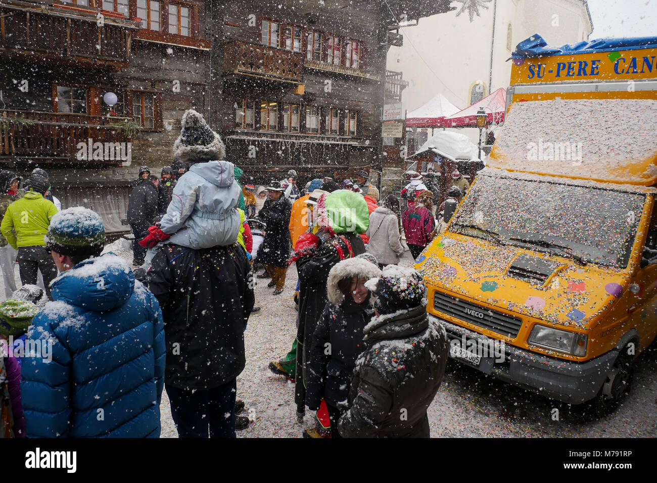 Traditional carnival in Evolene, Val d'Herens, Valais, Swiss Stock ...