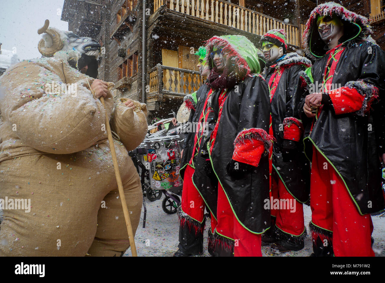 Traditional carnival in Evolene, Val d'Herens, Valais, Swiss Stock ...