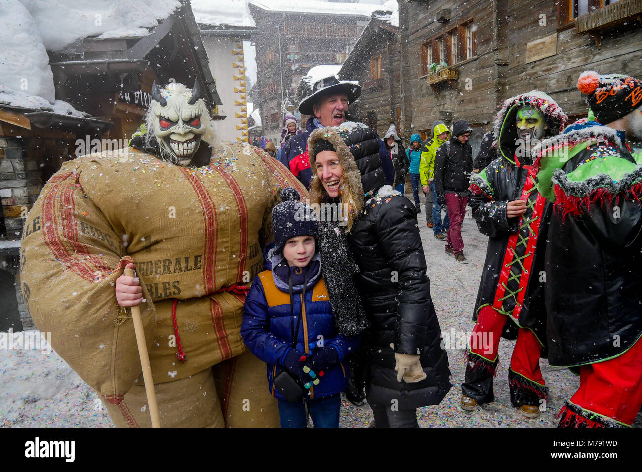 Traditional carnival in Evolene, Val d'Herens, Valais, Swiss Stock ...