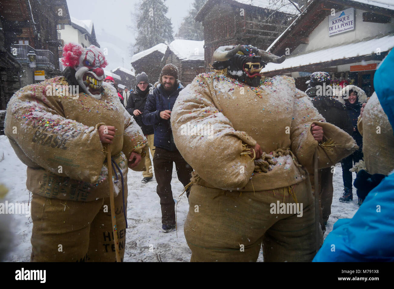 Traditional carnival in Evolene, Val d'Herens, Valais, Swiss Stock ...