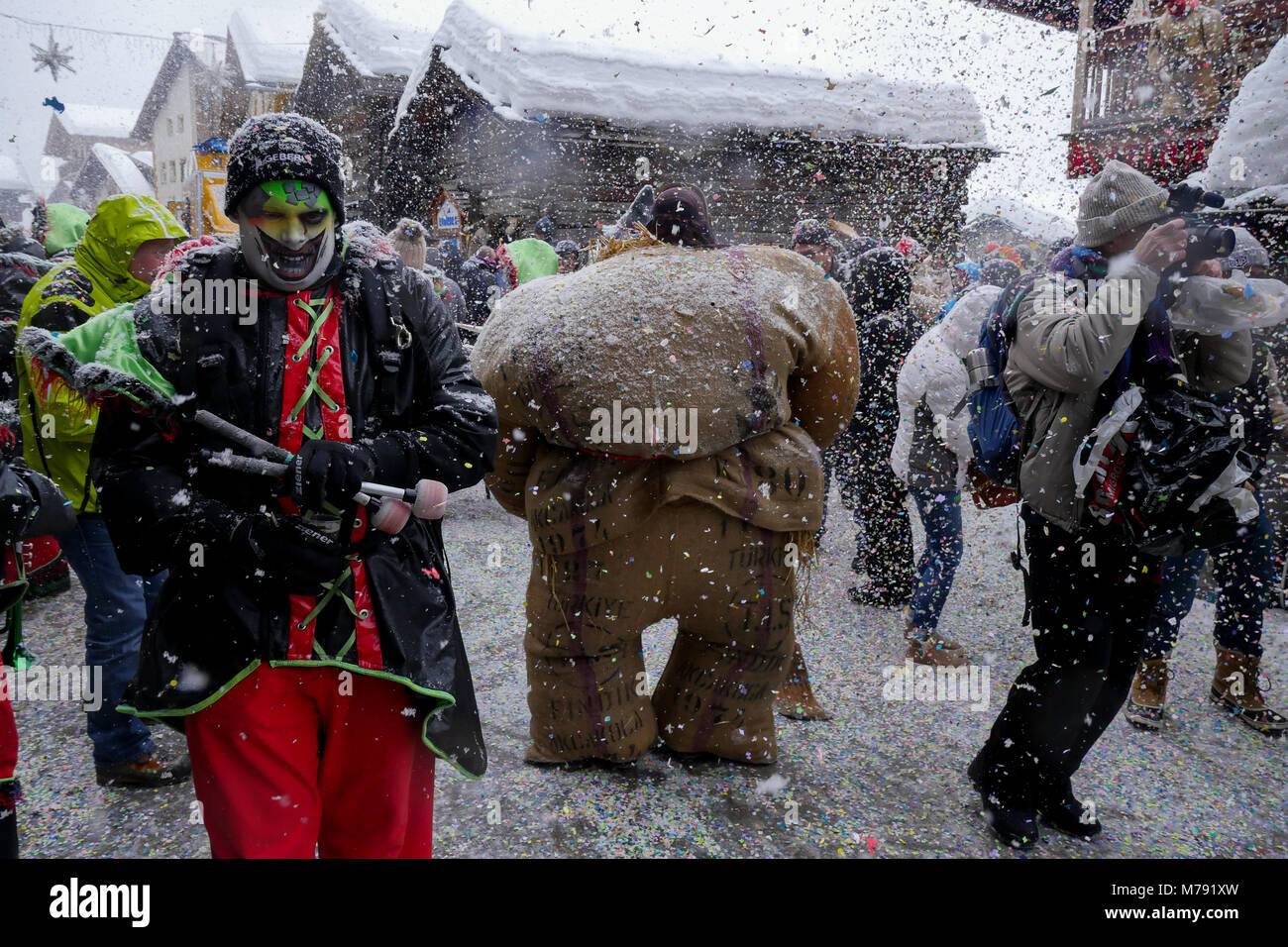 Traditional carnival in Evolene, Val d'Herens, Valais, Swiss Stock ...