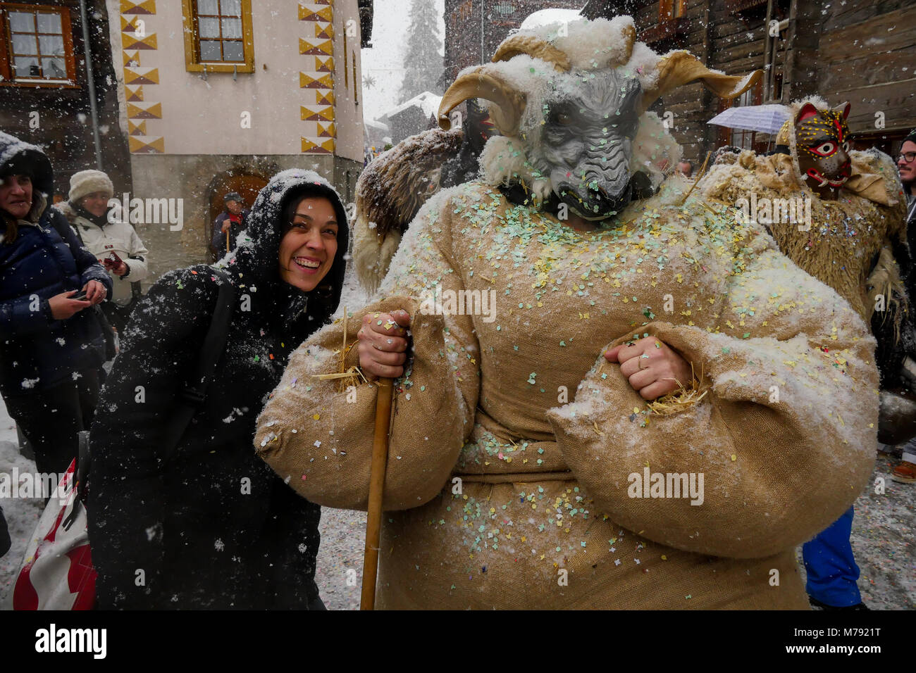 Traditional carnival in Evolene, Val d'Herens, Valais, Swiss Stock ...