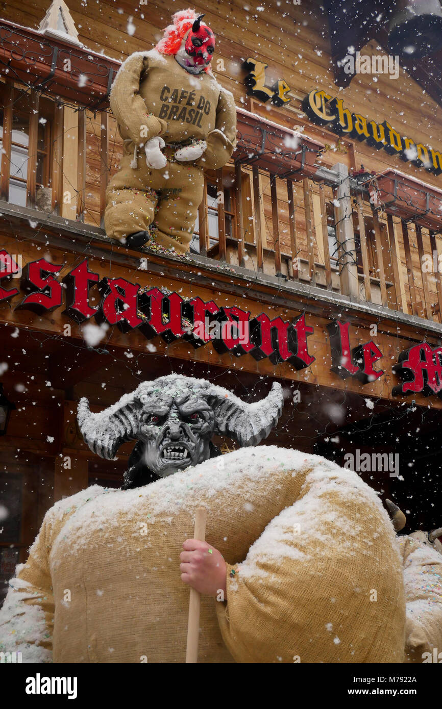 Traditional carnival in Evolene, Val d'Herens, Valais, Swiss Stock ...