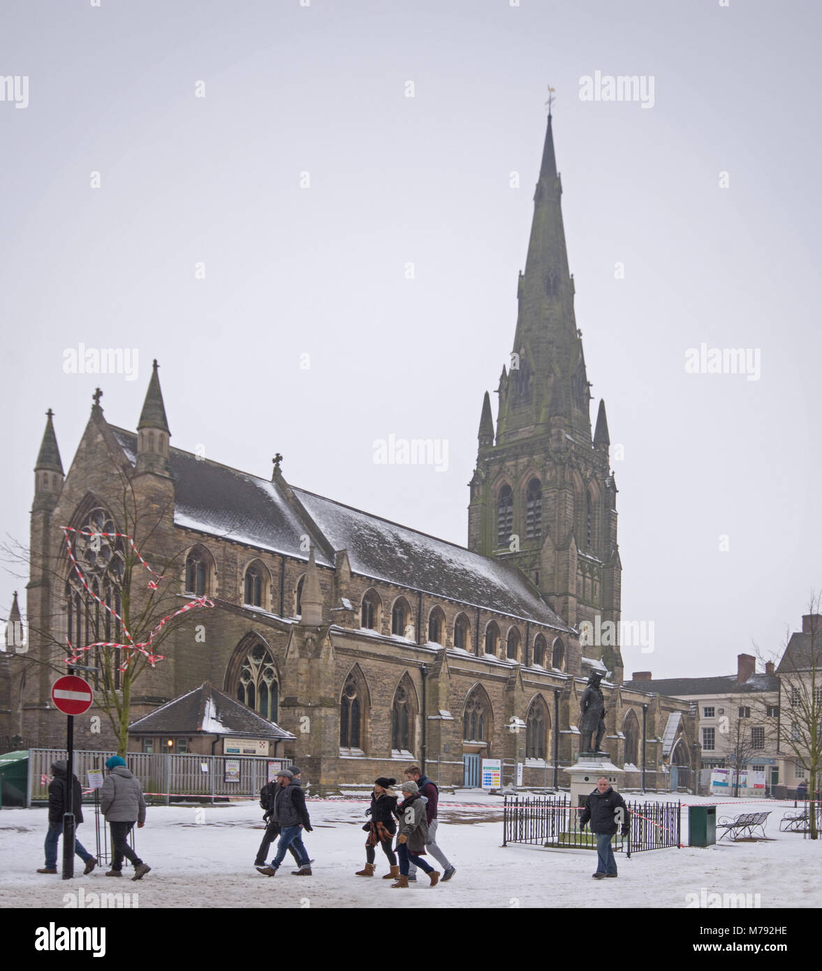 St Mary's Church in unseasonal weather with snow on ground in Market ...