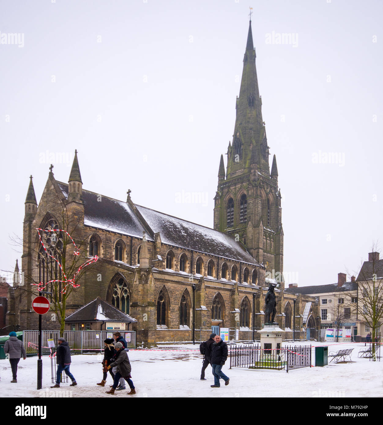 St Mary's Church in unseasonal weather with snow on ground in Market ...