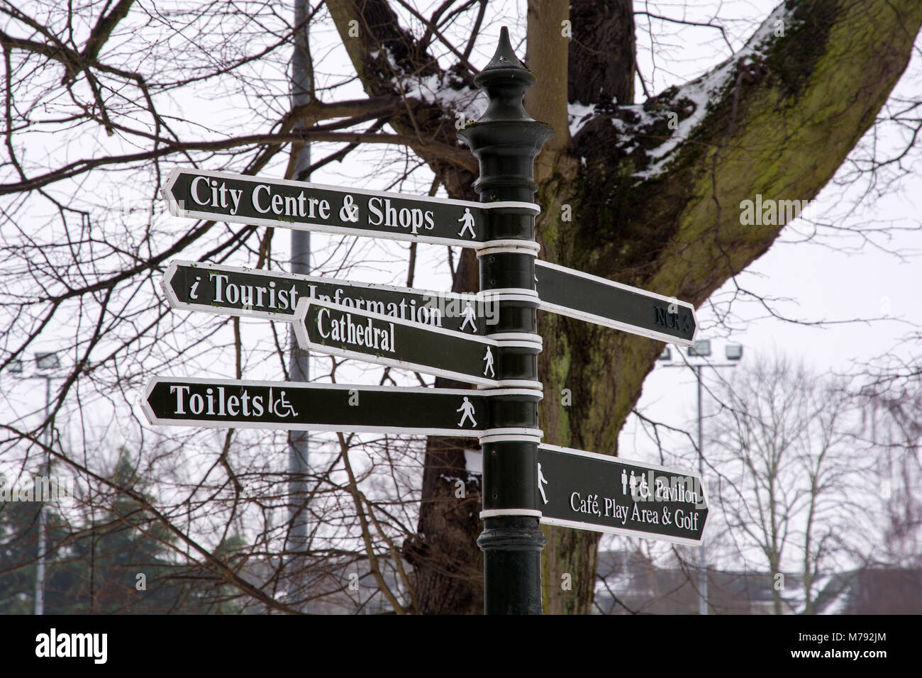 Sign posts in Beacon Park Lichfield Staffordshire England in unseasonal ...