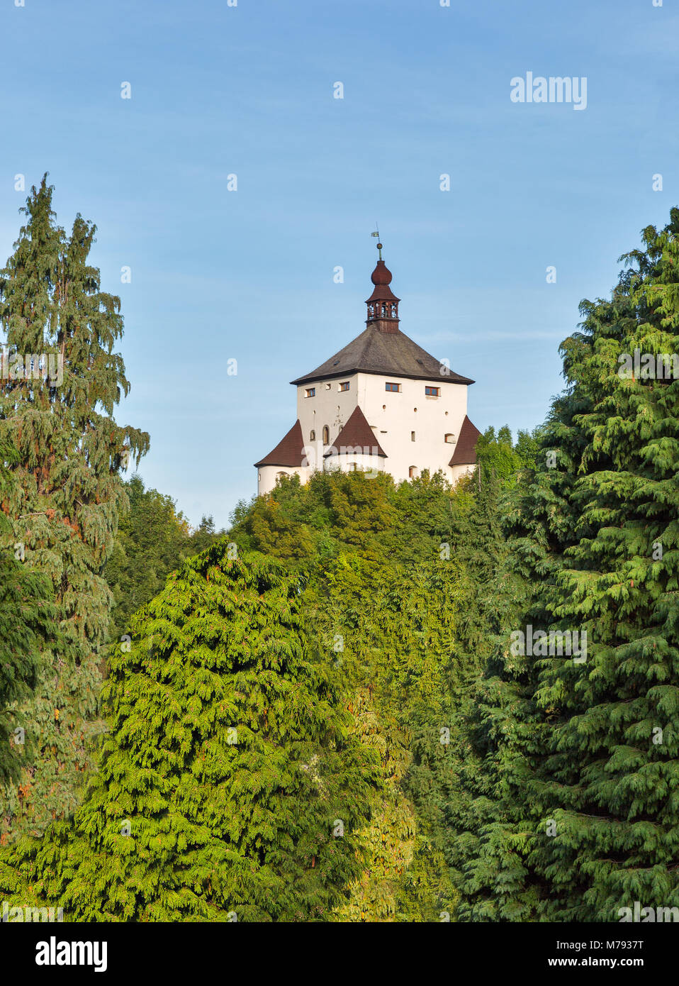 Renaissance castle Novy Zamok or New Castle looks out over trees in ...