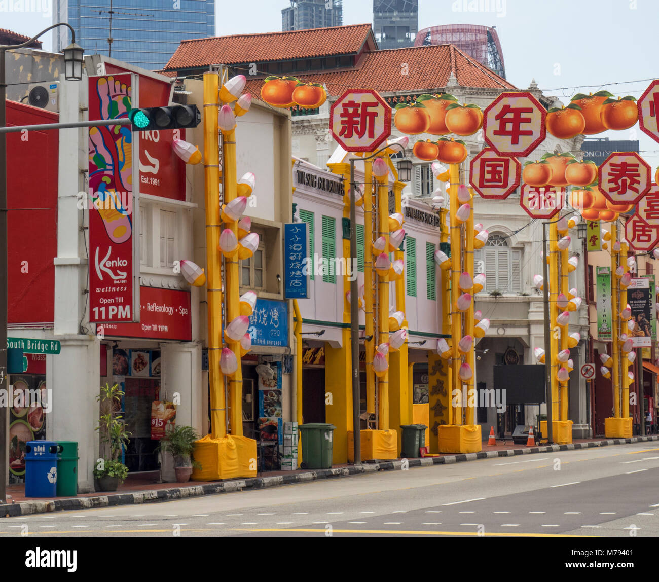 Colourful street decorations celebrating Chinese New Year, in Chinatown ...