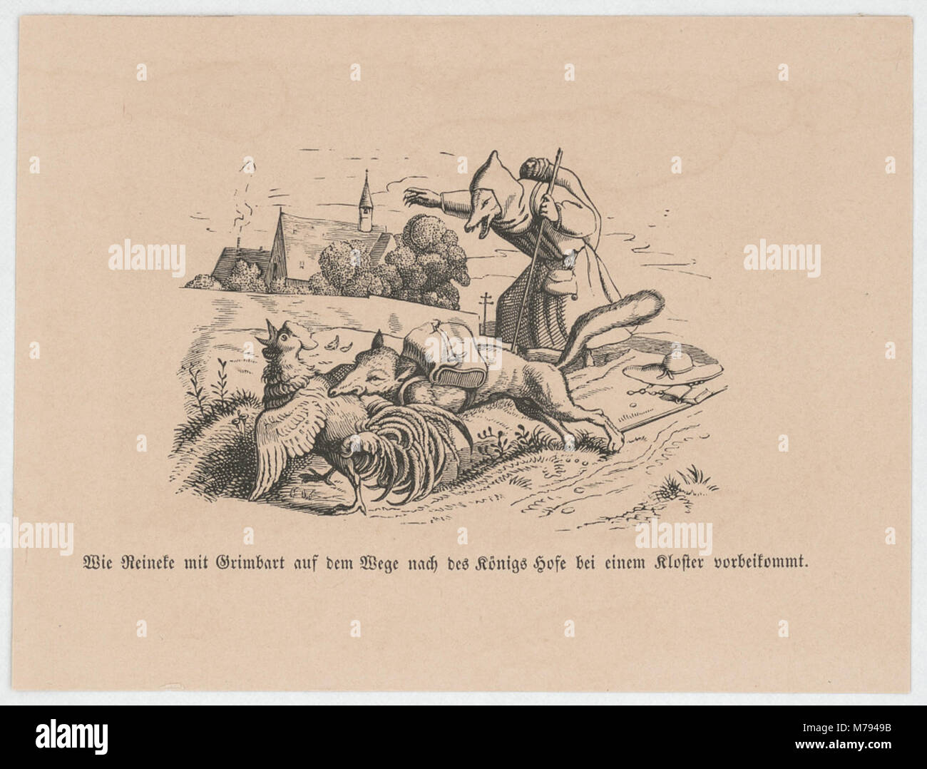 An illustration depicting the fable of Reynard the Fox (Reineke) and ...