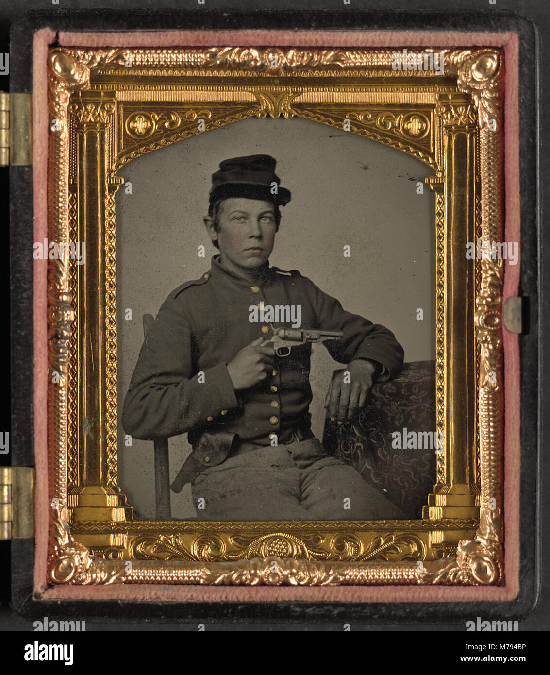 A photograph of an unidentified Union soldier in a private’s uniform ...
