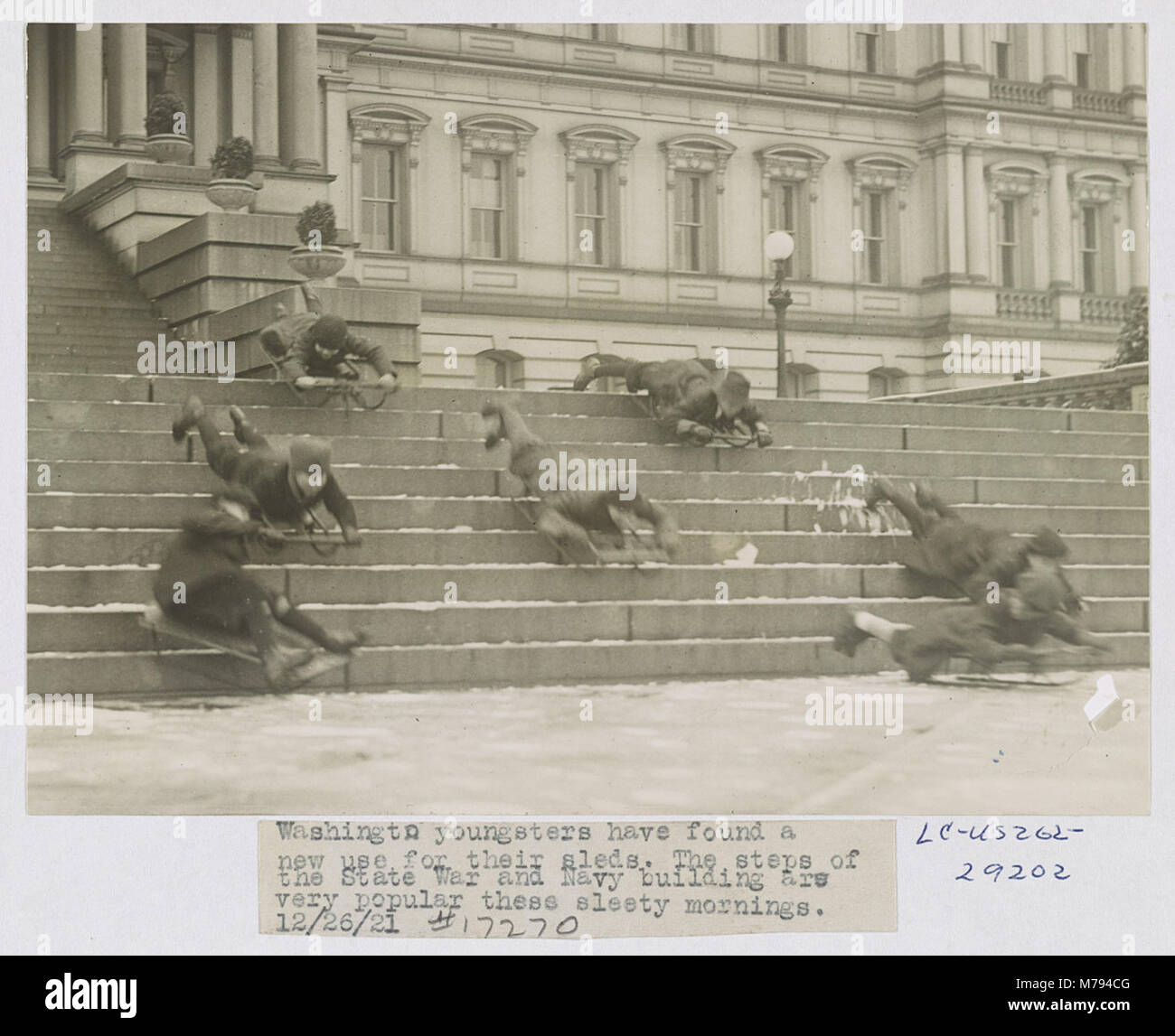 A photograph of children in Washington, D.C. using their sleds on the ...
