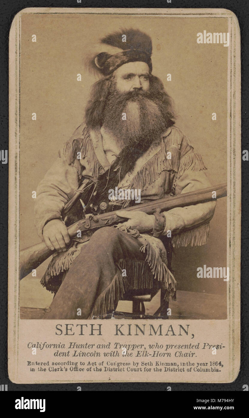 A portrait of Seth Kinman, a California hunter and trapper, known for ...