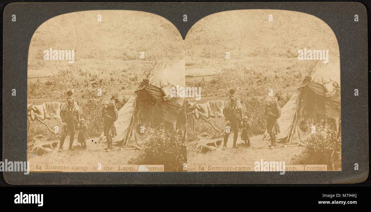 This image shows a summer camp of the Lapp (Sami) people in Troms ...