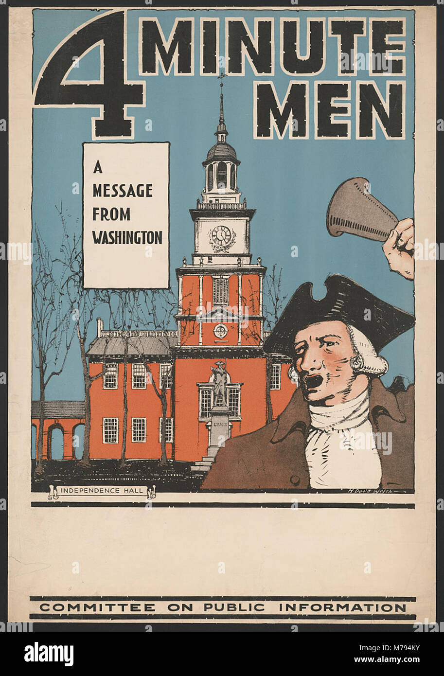 A historical image depicting the 4 Minute Men delivering a message from ...