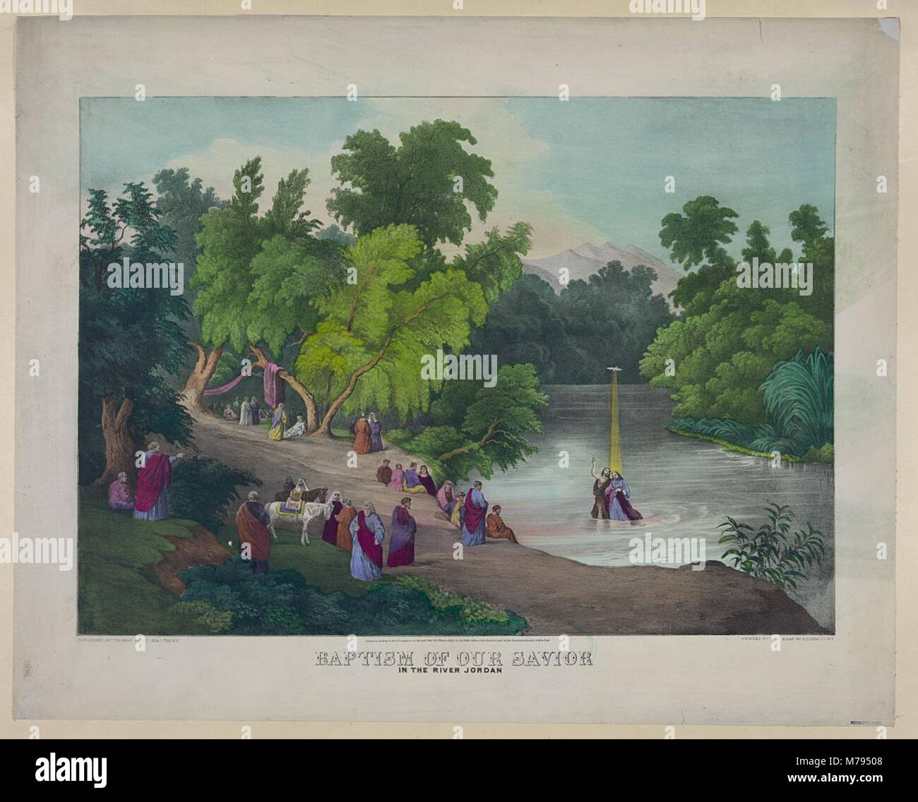 A historical religious image depicting the baptism of Jesus Christ in ...