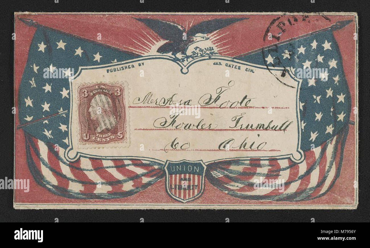 A Civil War envelope featuring American flags, an eagle with laurel ...