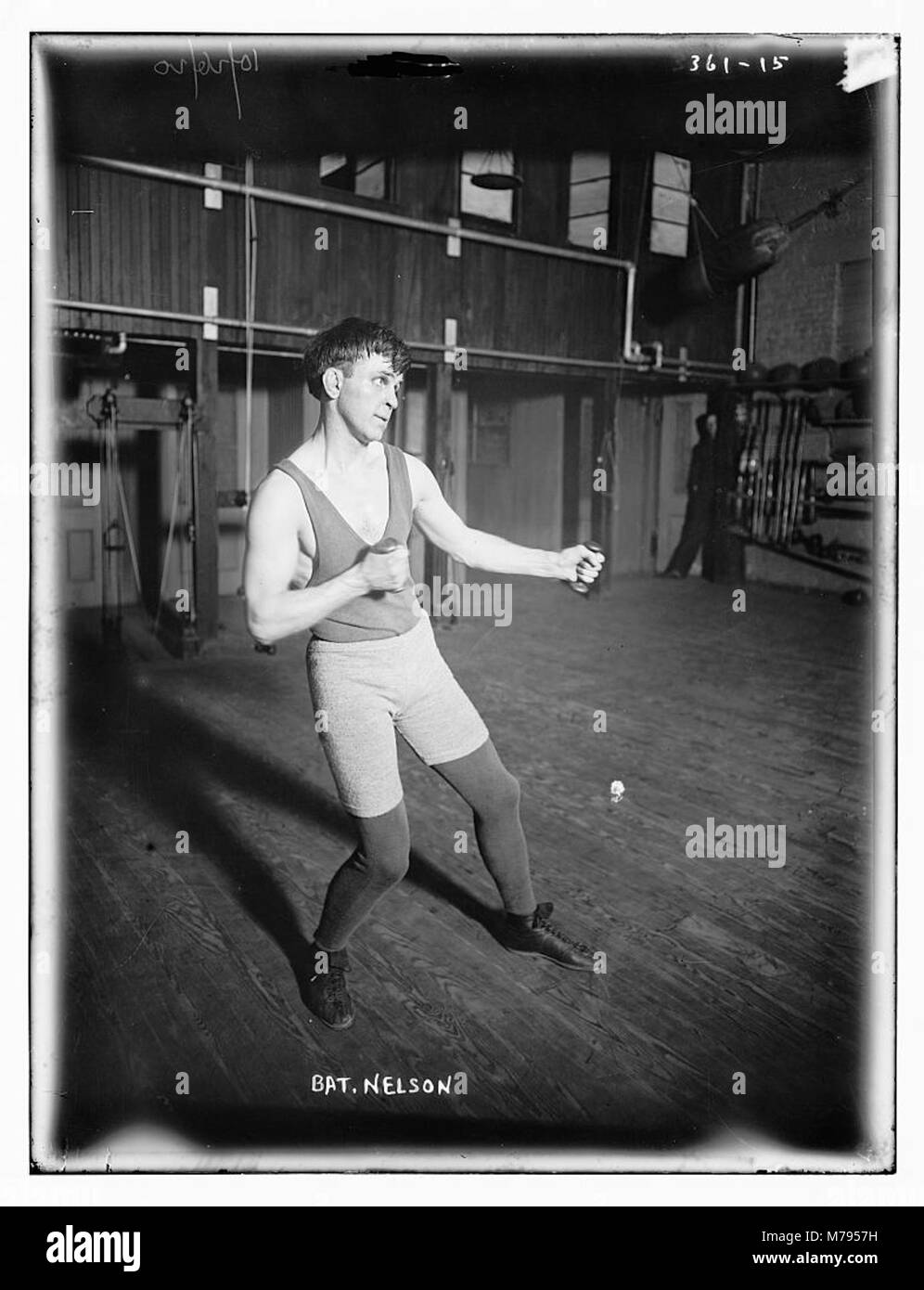 This image captures Bat Nelson, a boxer, in a fighting pose ...