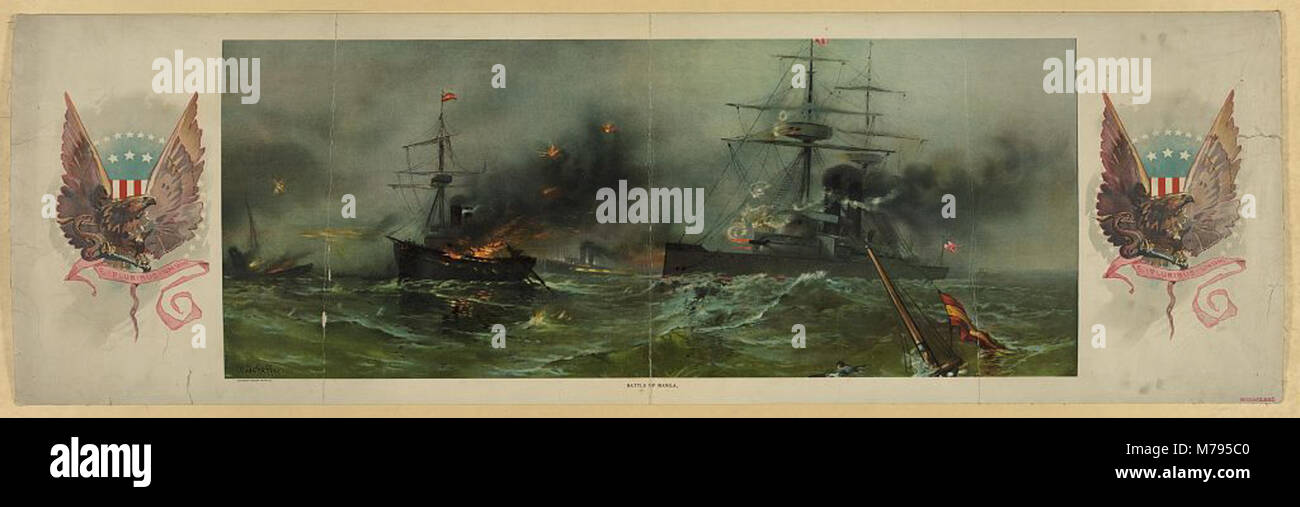A historical photograph depicting the Battle of Manila, a key event ...
