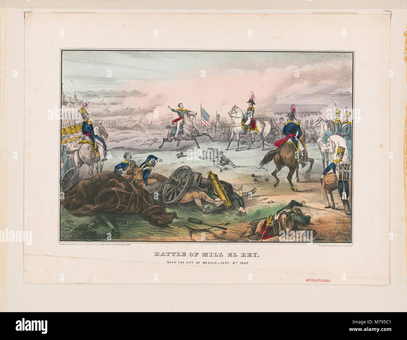 This lithograph illustrates the Battle of Mill El Rey, fought near ...