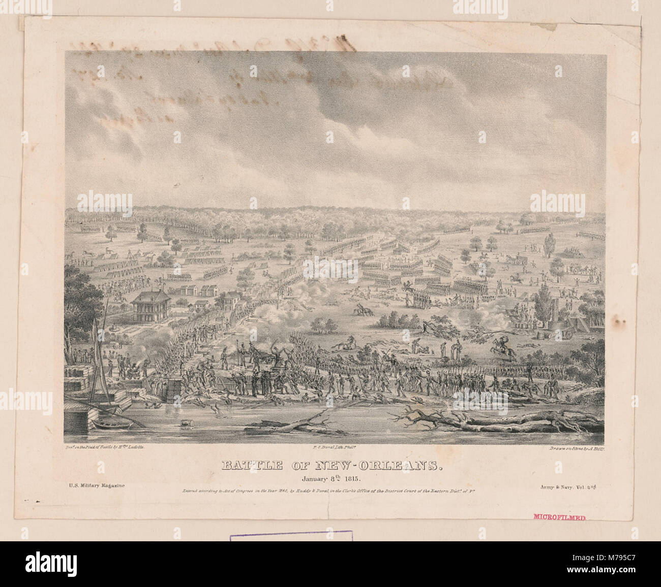 Lithograph of the Battle of New Orleans, depicting the final battle of ...