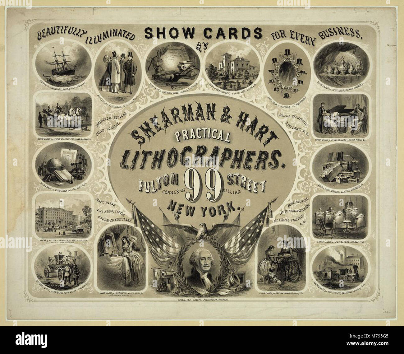 A collection of illuminated show cards, showcasing advertising art from ...