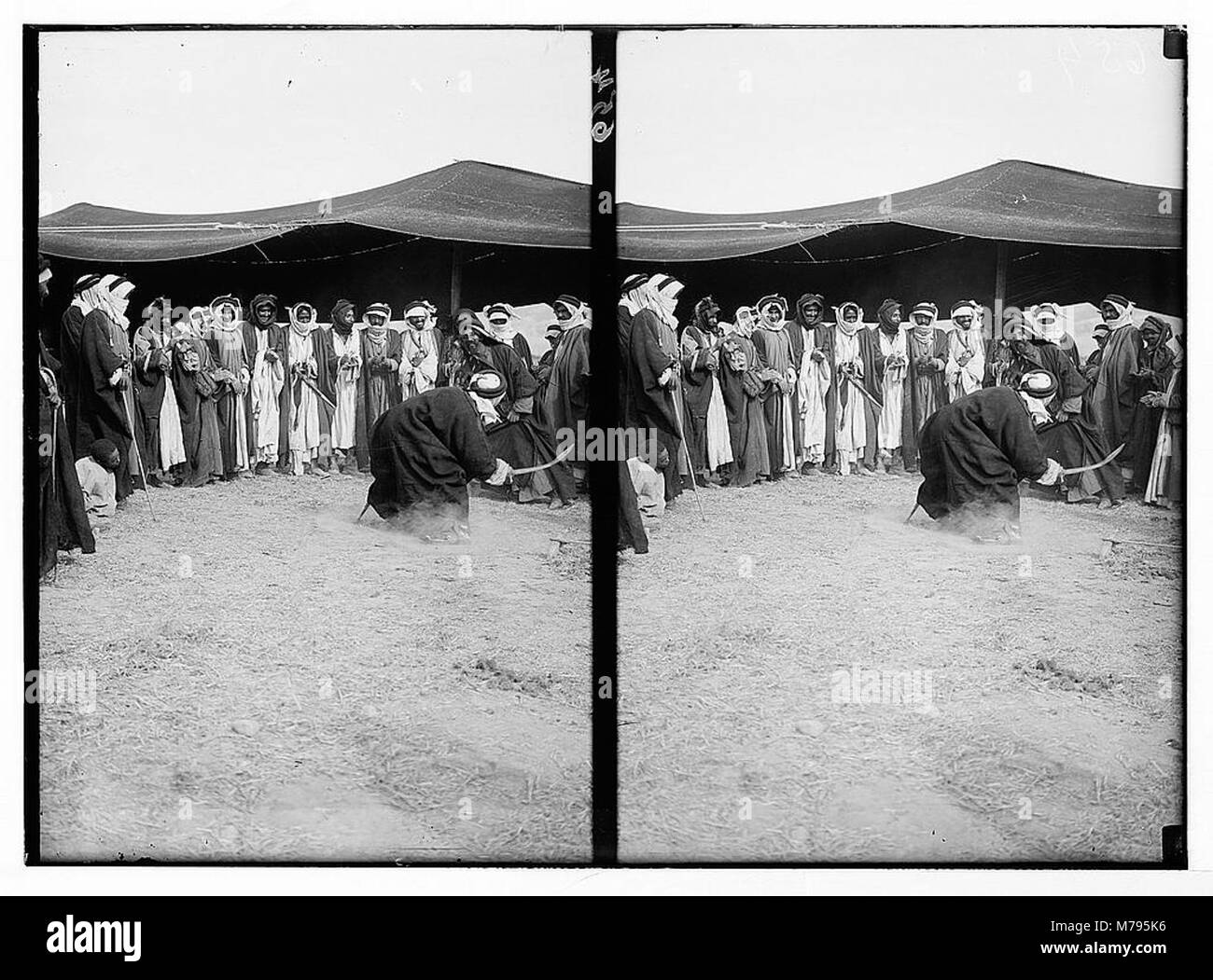 A traditional Bedouin wedding sword dance, captured during a cultural ...
