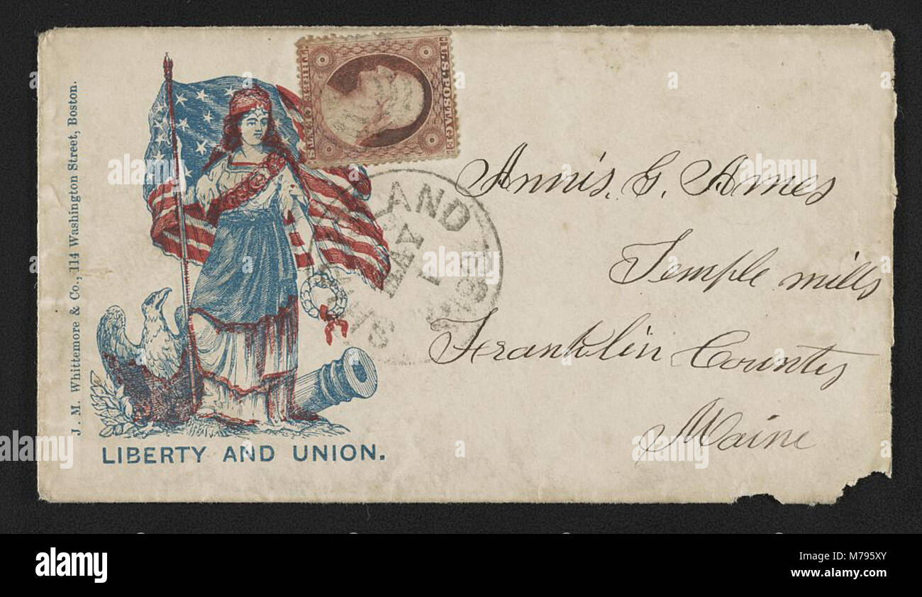 A Civil War-era envelope featuring a depiction of Columbia with symbols ...