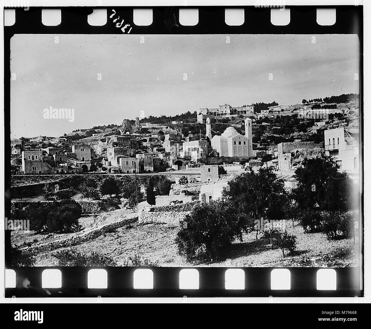 A photograph showing the village of Bethany, with the Church of Lazarus ...