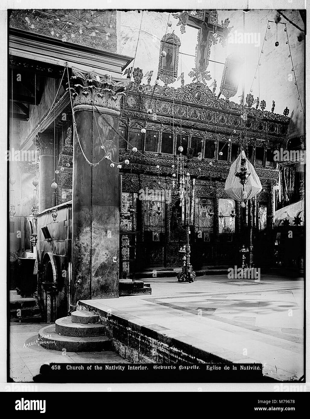 The interior of the Church of the Nativity in Bethlehem, showcasing its ...