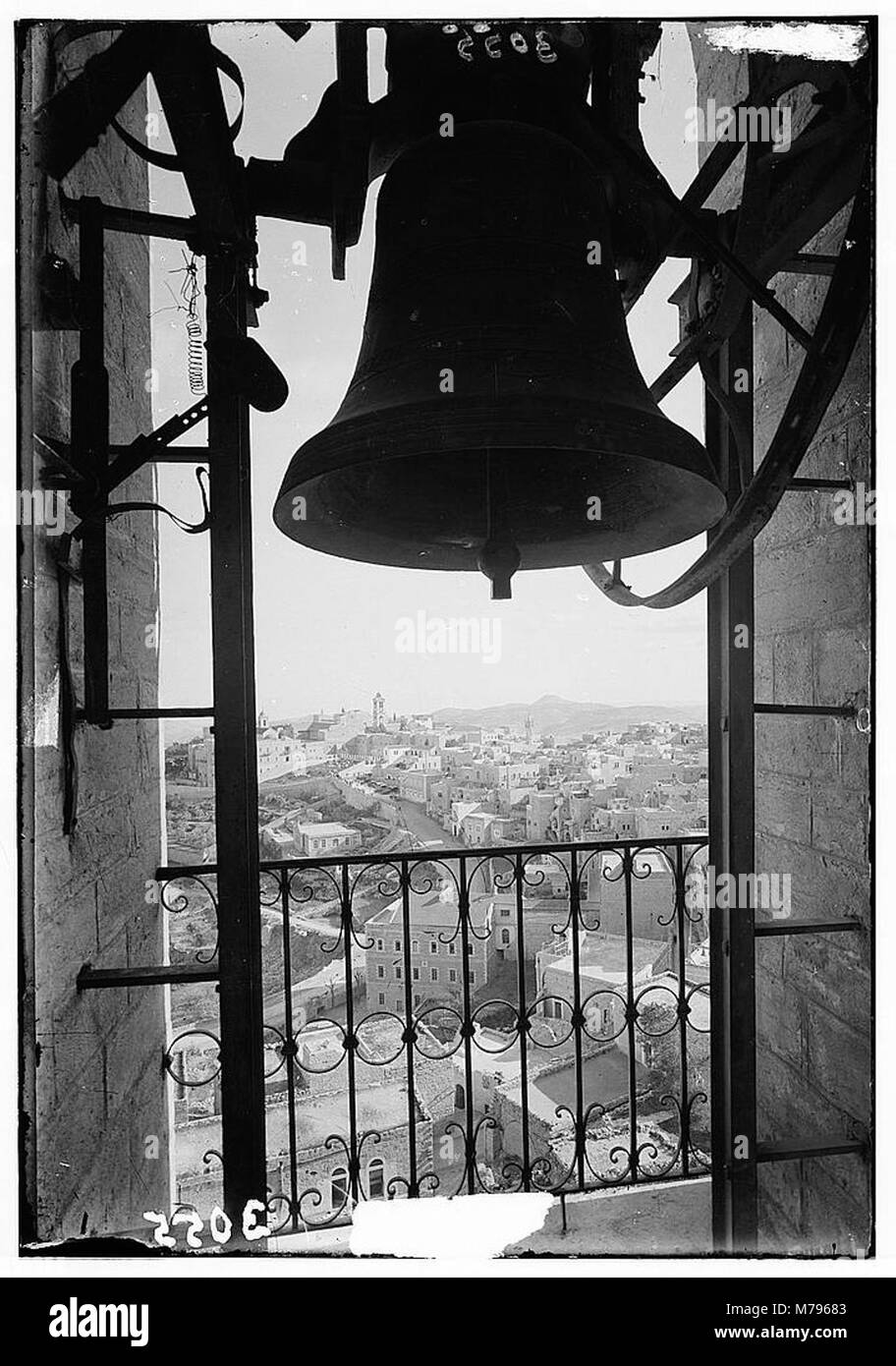 This view of Bethlehem, taken from a belfry, shows the Nativity Church ...