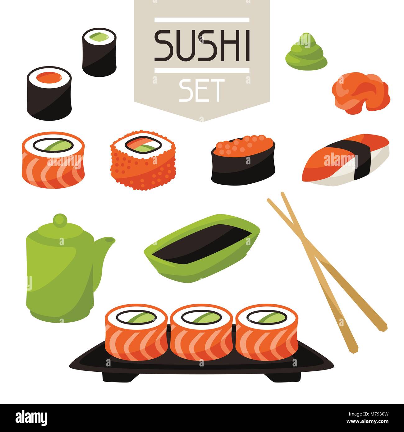 Icon set of various sushi Stock Vector Image & Art - Alamy