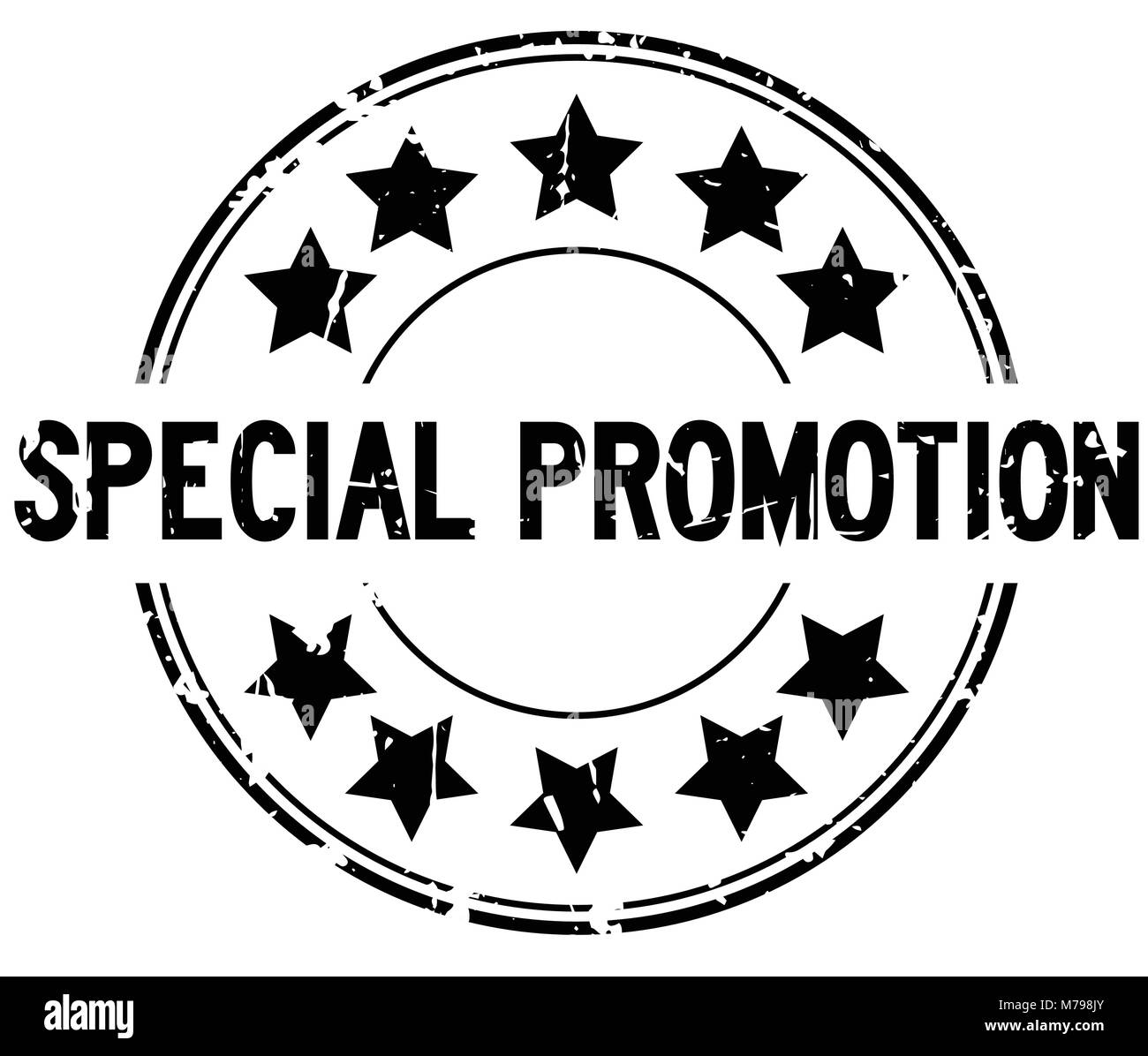Grunge black special promotion with star icon round rubber stamp on ...