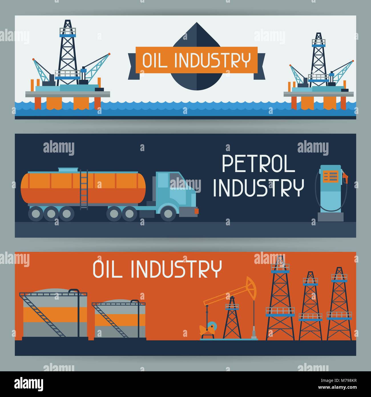 Industrial banners design with oil and petrol icons Stock Vector Image ...