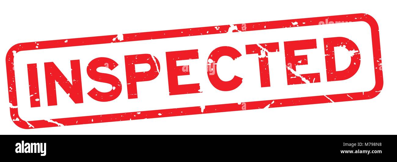 Grunge red inspected wording square rubber seal stamp on white ...