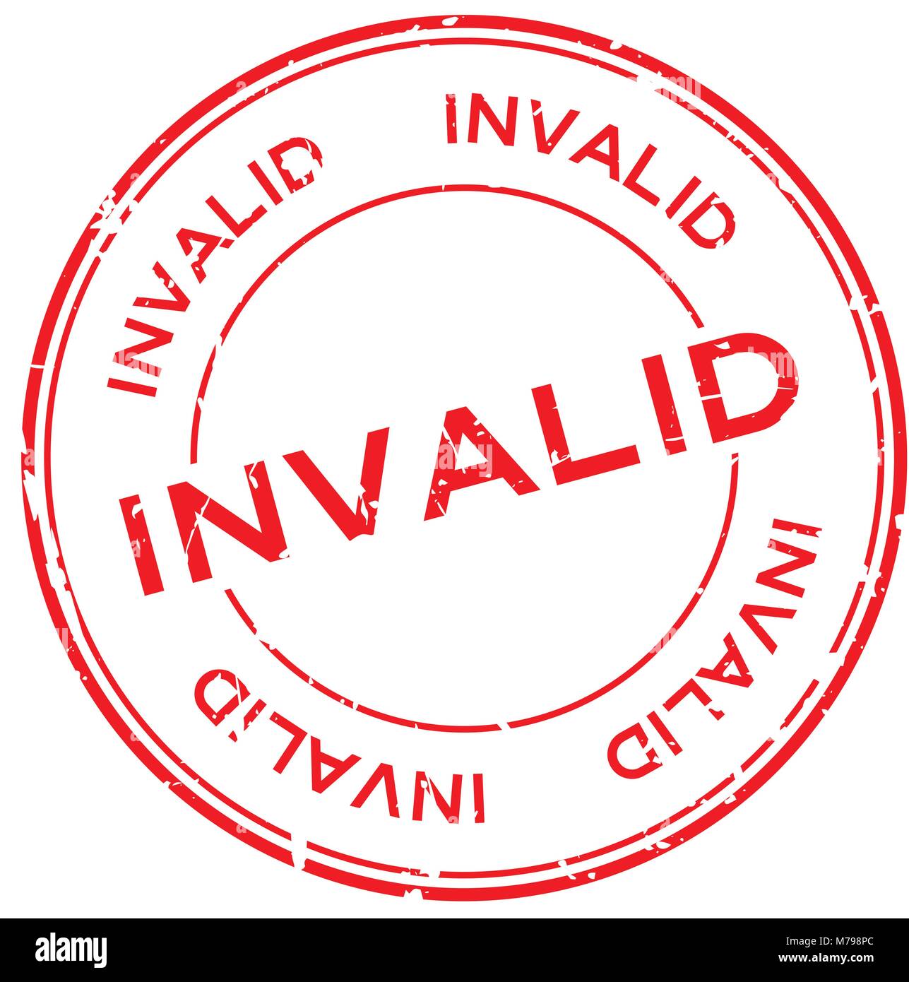 Grunge red invalid word round rubber seal stamp on white background ...