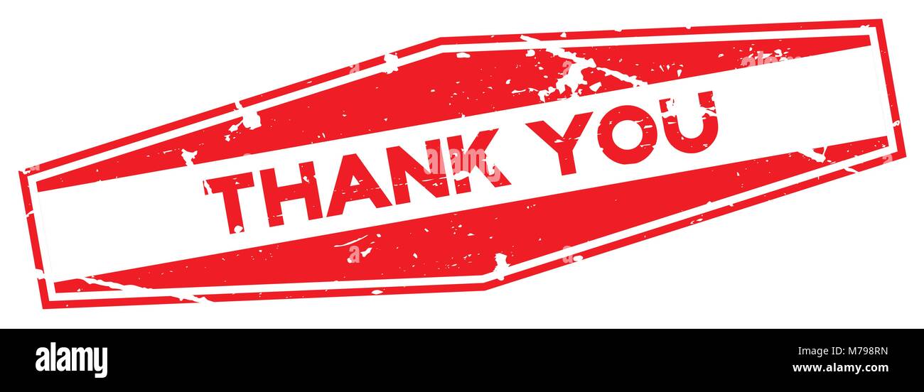 Grunge red thank you wording hexagon rubber seal stamp on white ...