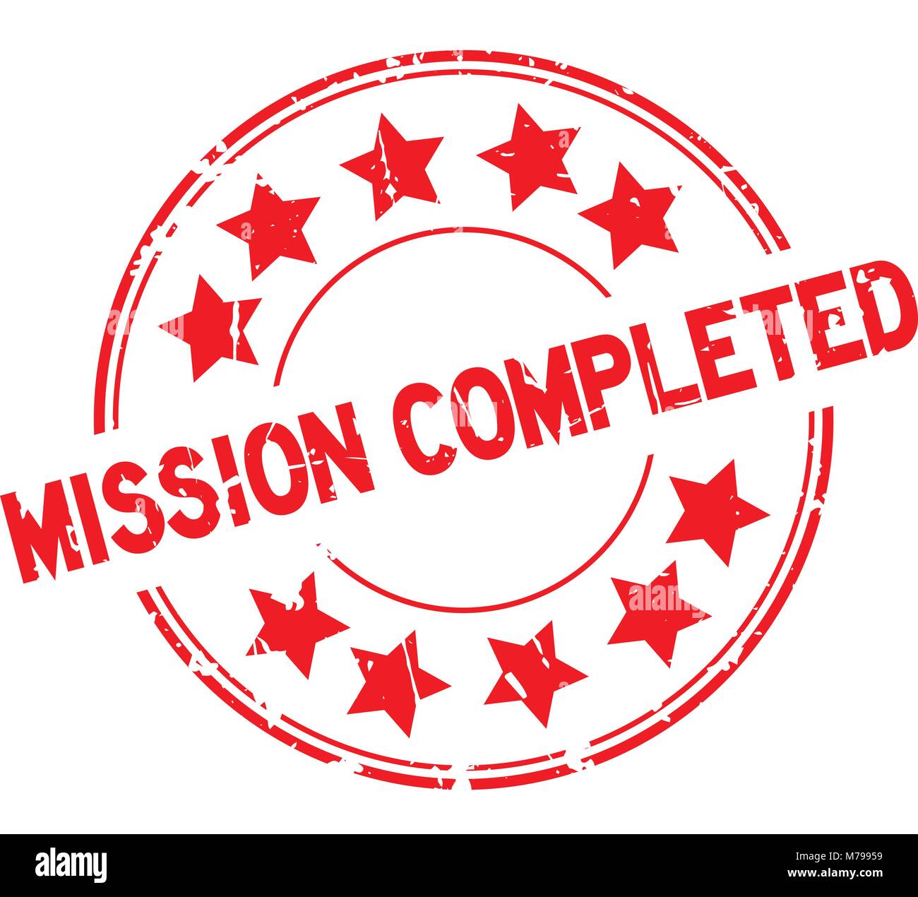 Grunge red mission completed with star icon round rubber seal stamp on white background Stock ...
