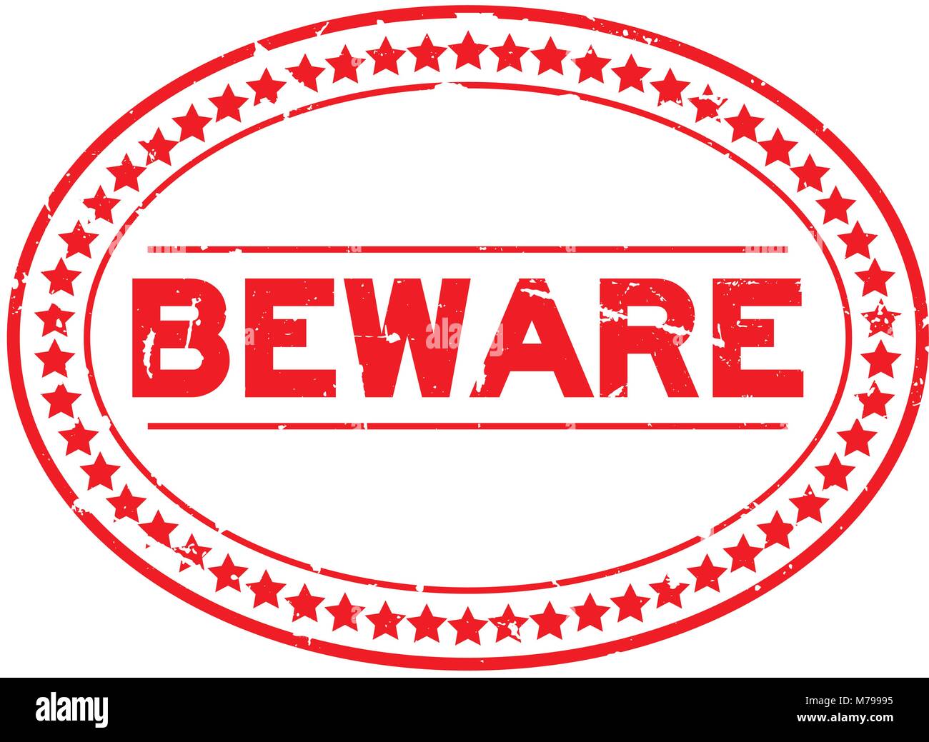 Grunge red beware word oval rubber seal stamp on white background Stock ...
