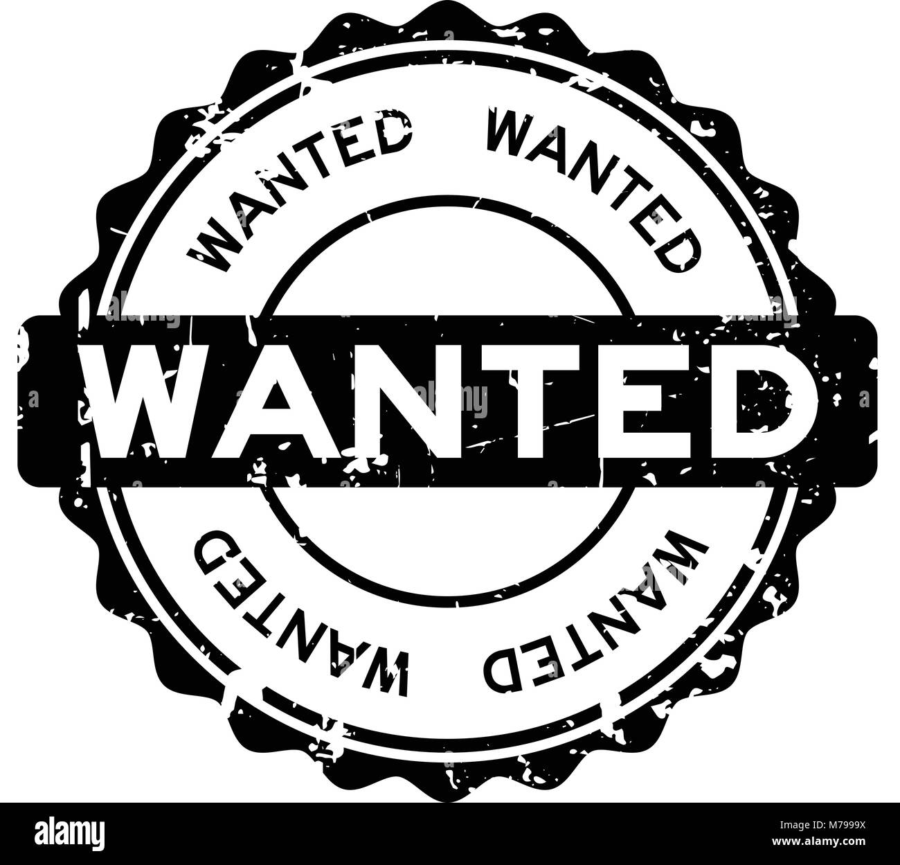 Grunge black wanted round rubber seal stamp on white background Stock ...
