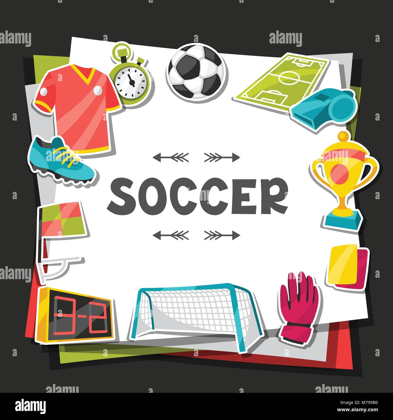 Sports background with soccer sticker symbols Stock Vector Image & Art ...