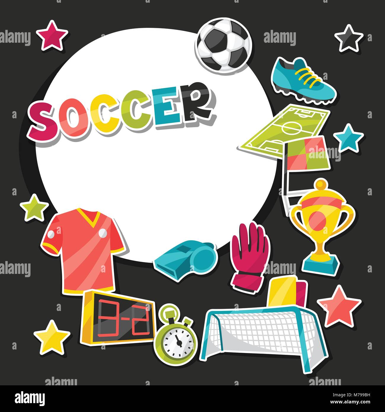 Sports background with soccer sticker symbols Stock Vector Image & Art ...