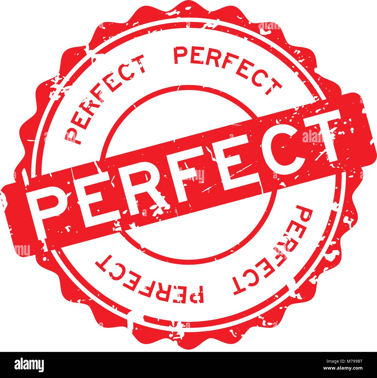 Grunge red perfect wording round rubber seal stamp on white background ...