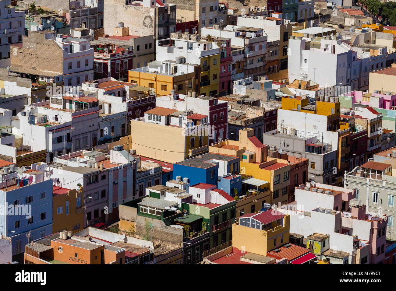 Cityscape of Las Palmas, dense urban buildings the capital town of Gran ...