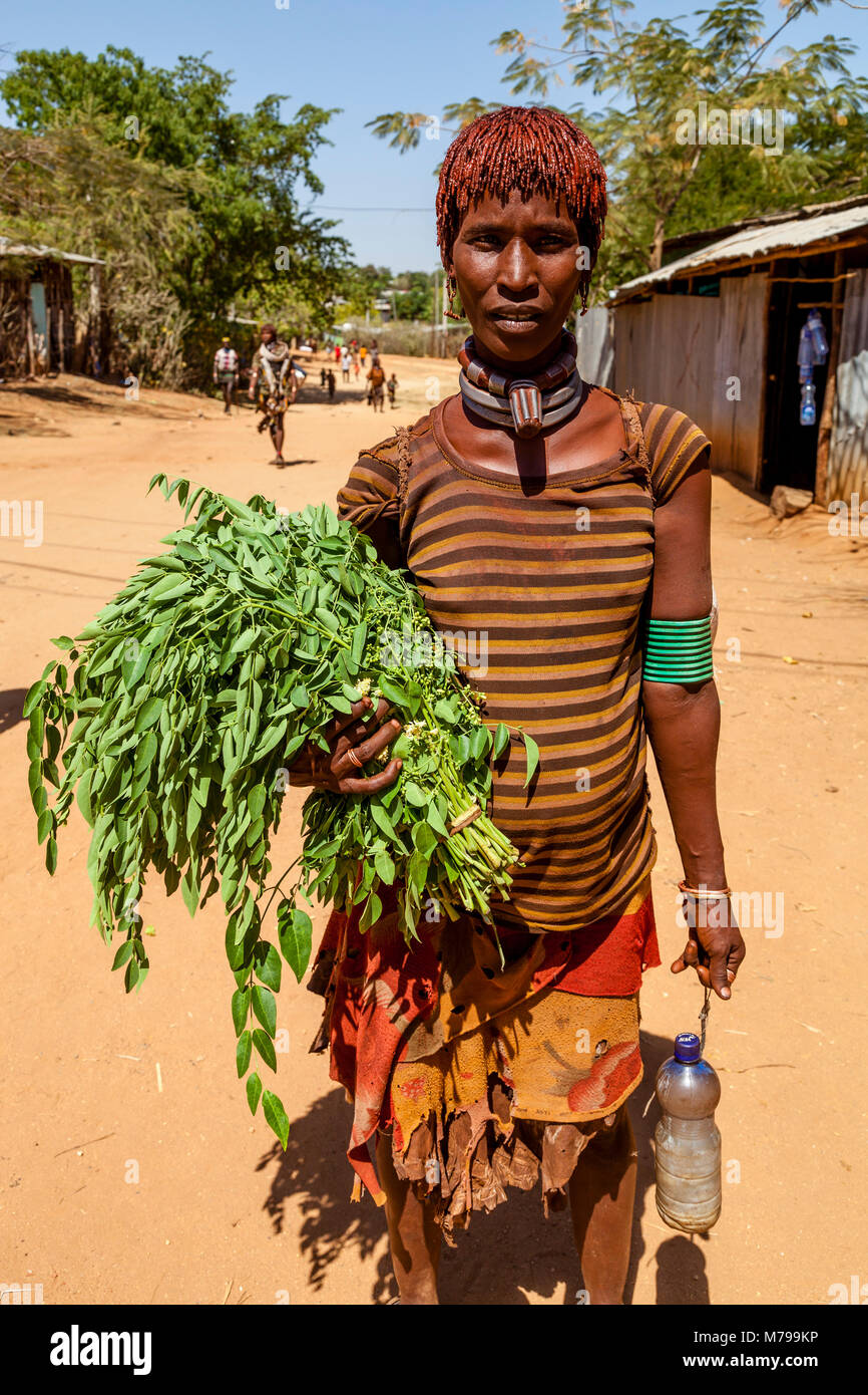 A Hamar Woman On Her Way To The Saturday Tribal Market In Dimeka, Omo ...